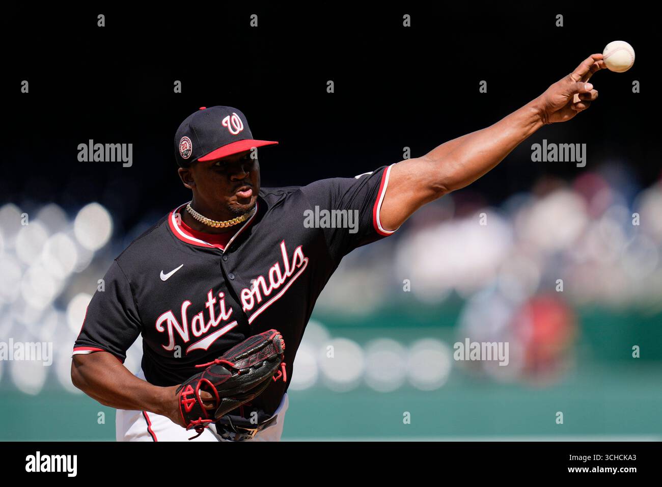 Washington Nationals relief pitcher Jose Ferrer throws to the Miami ...