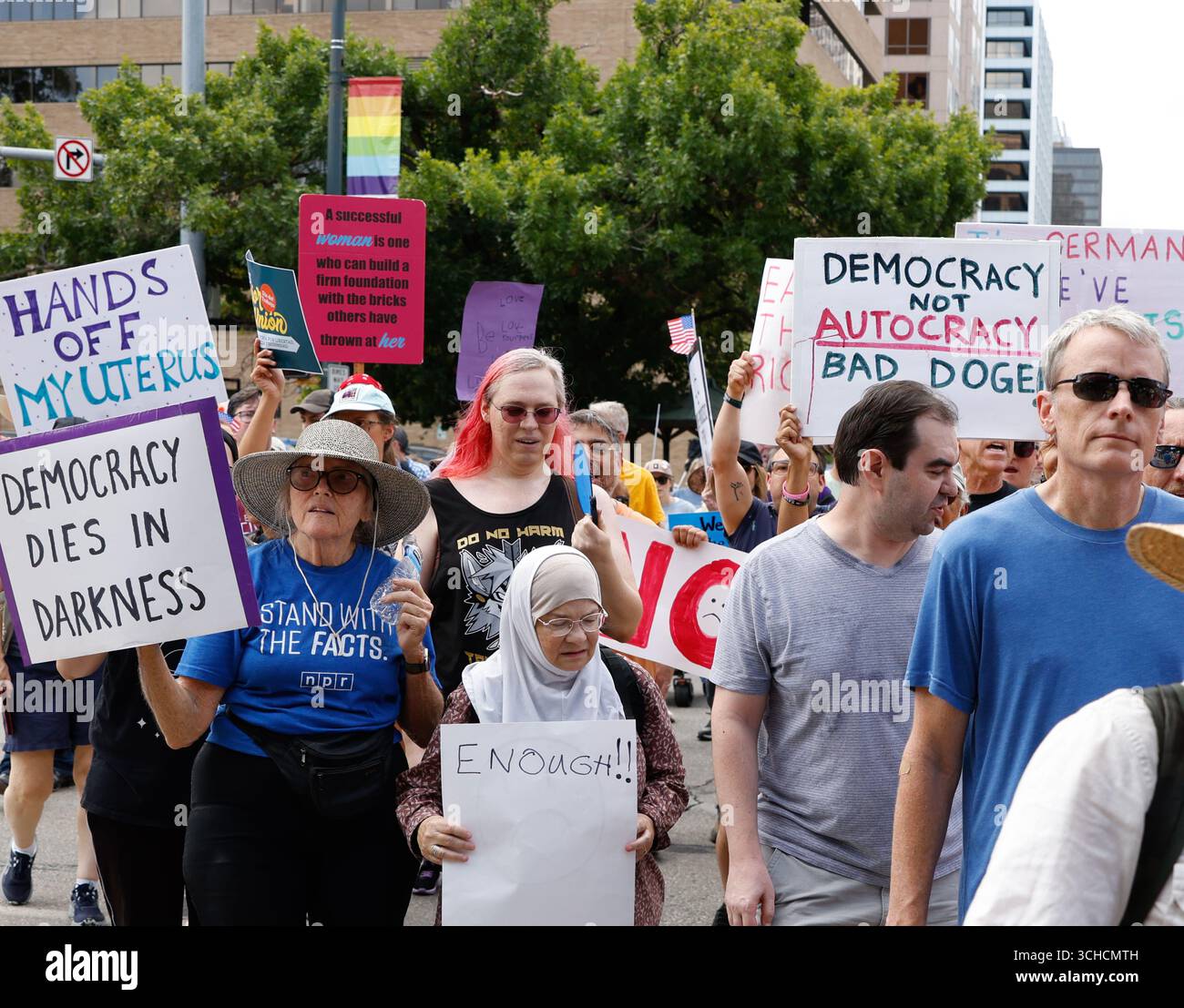 Hundreds gathered to protest President Donald Trump during the Memorial ...