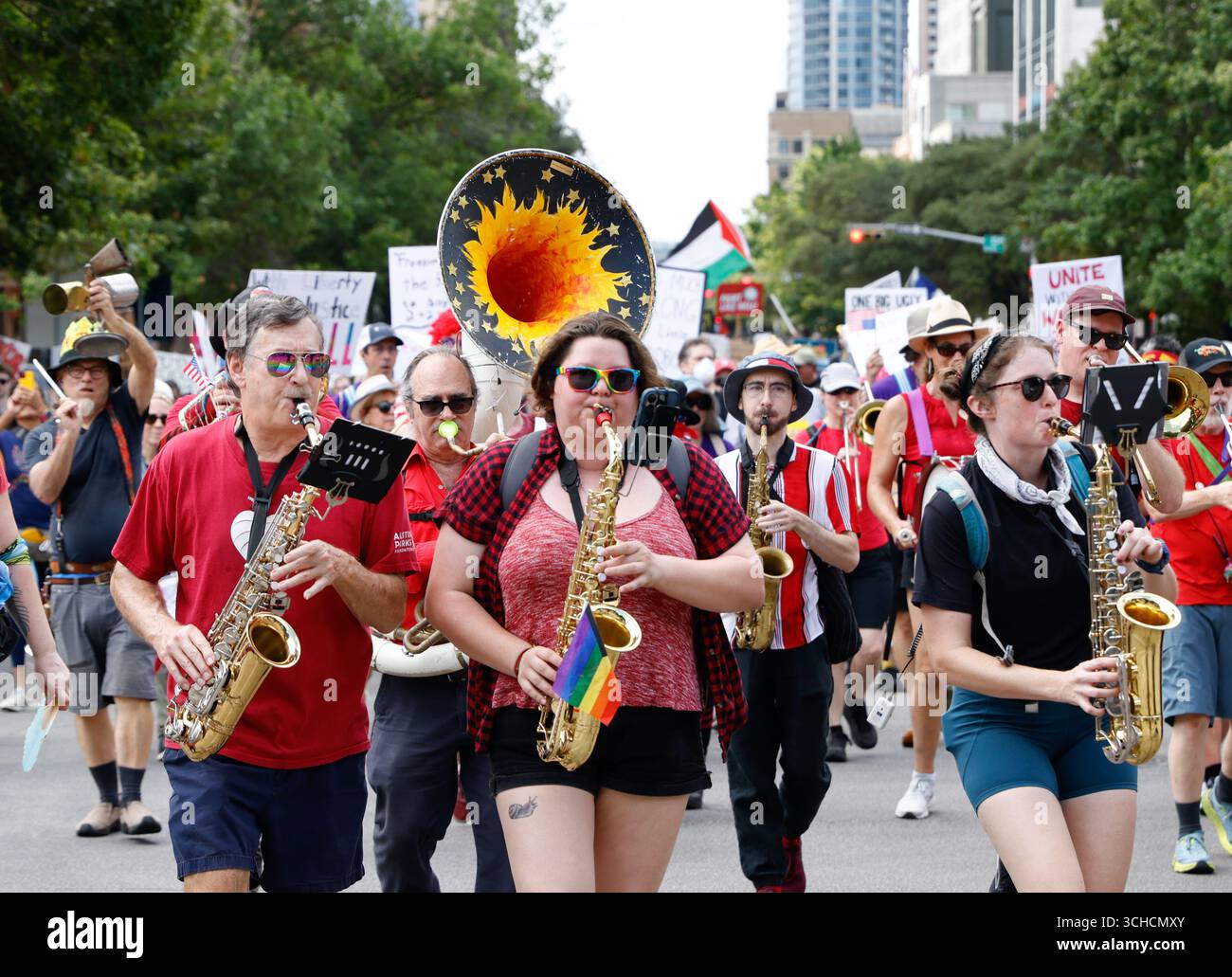 Hundreds gathered to protest President Donald Trump during the Memorial ...