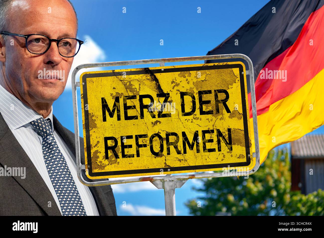 Germany - August 31, 2025: Photo montage, a satirical motif: Friedrich ...