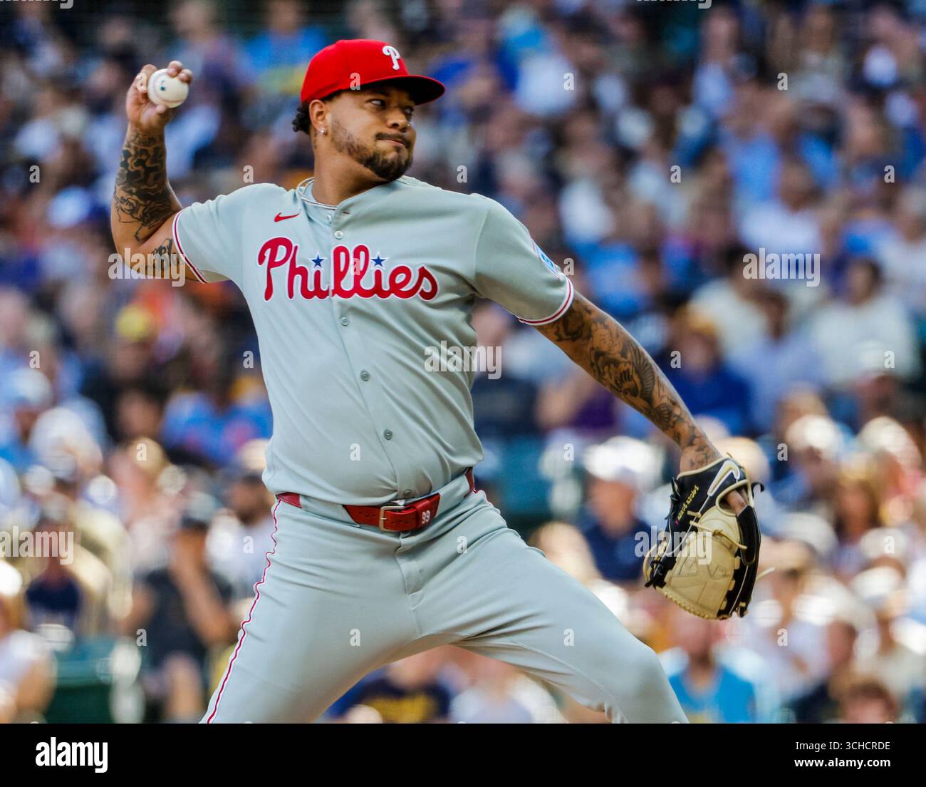 Philadelphia Phillies starting pitcher Taijuan Walker throws in the first inning of the MLB game ...