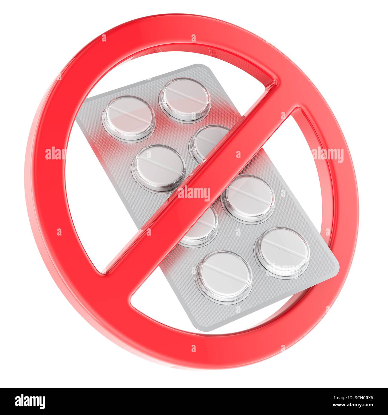 Blister pack with tablets inside prohibition sign, 3D rendering ...