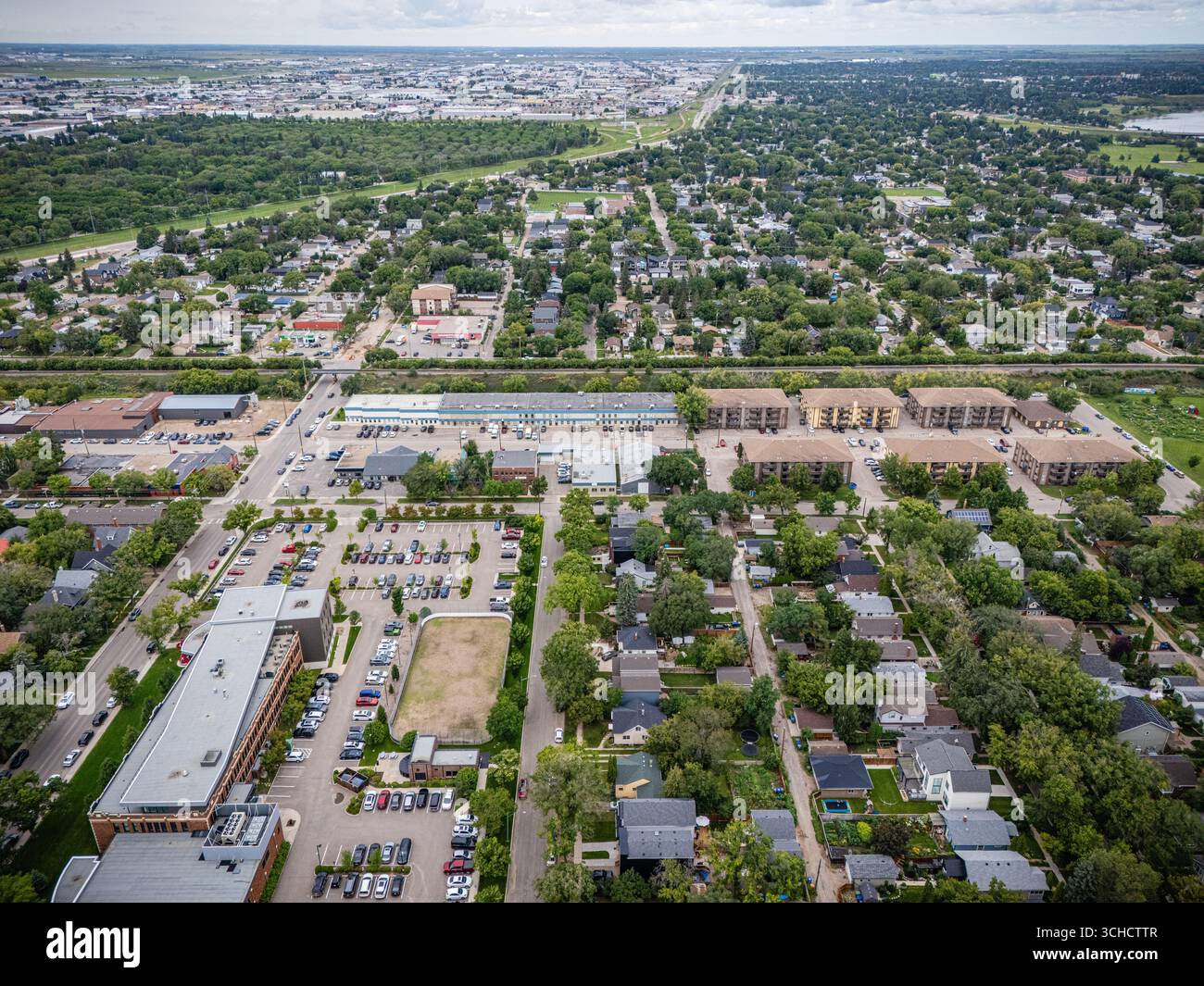 Aerial view of City Park in Saskatoon, Saskatchewan, showing tree-lined ...