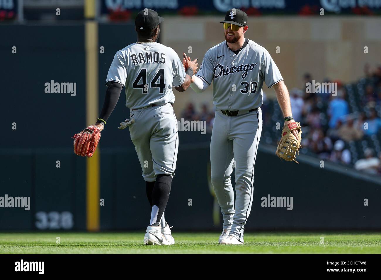 Chicago White Sox third baseman Bryan Ramos, left, and first baseman ...