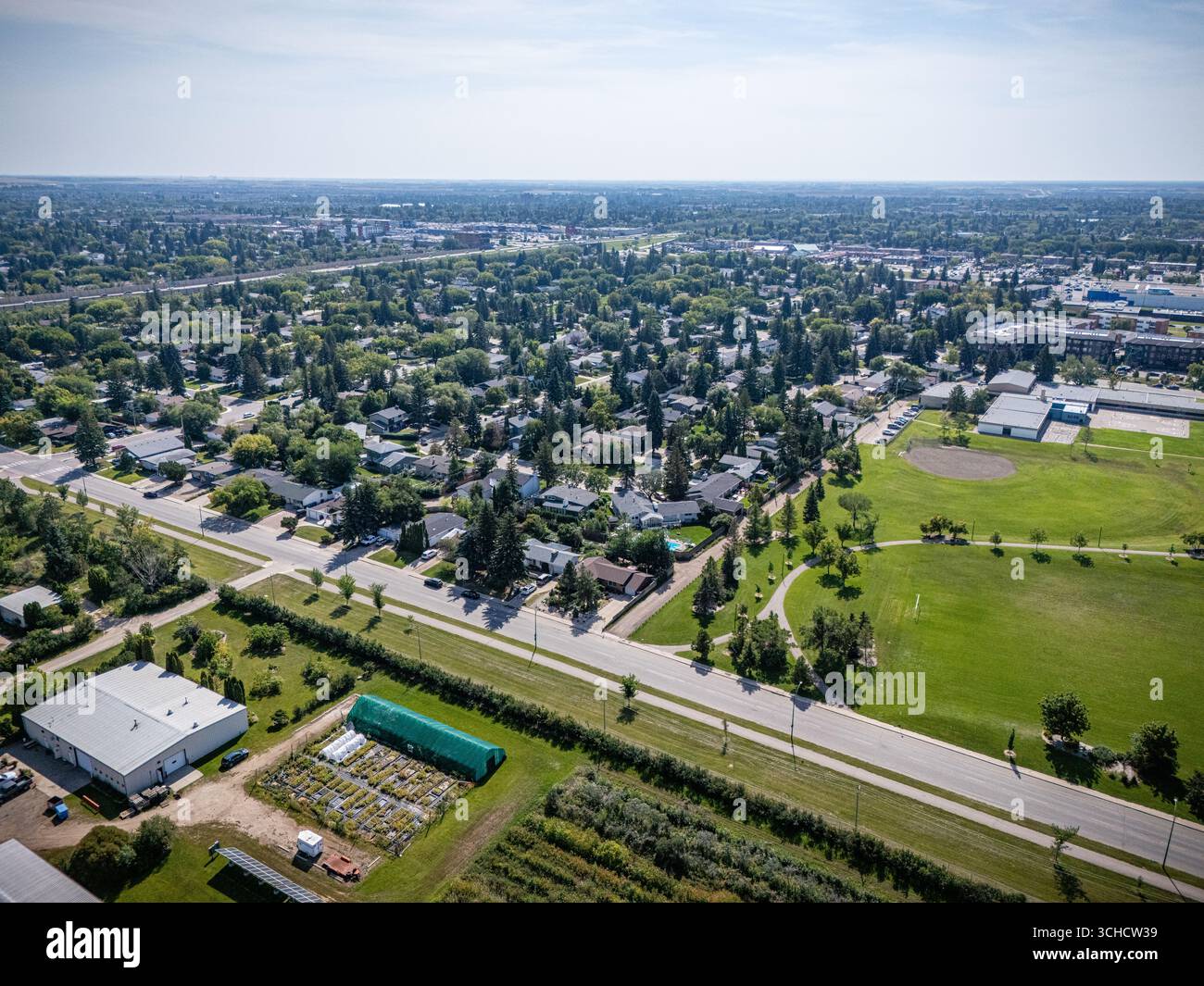 Drone aerial of Greystone Heights, a residential neighbourhood in ...