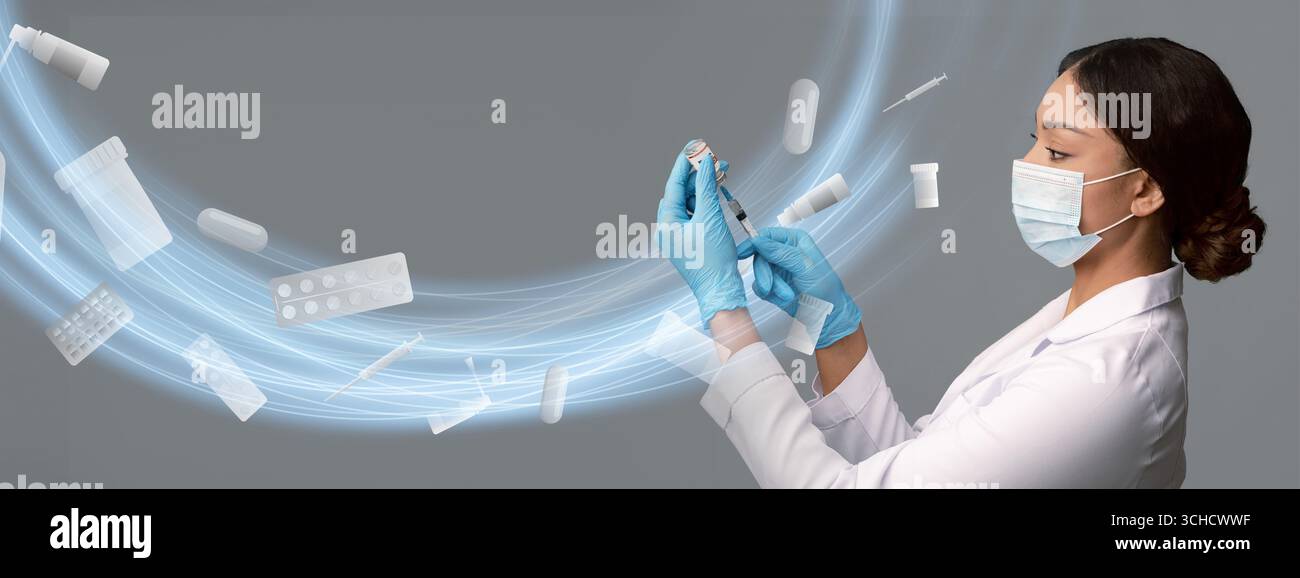 Healthcare professional prepares medication in a modern medical setting ...