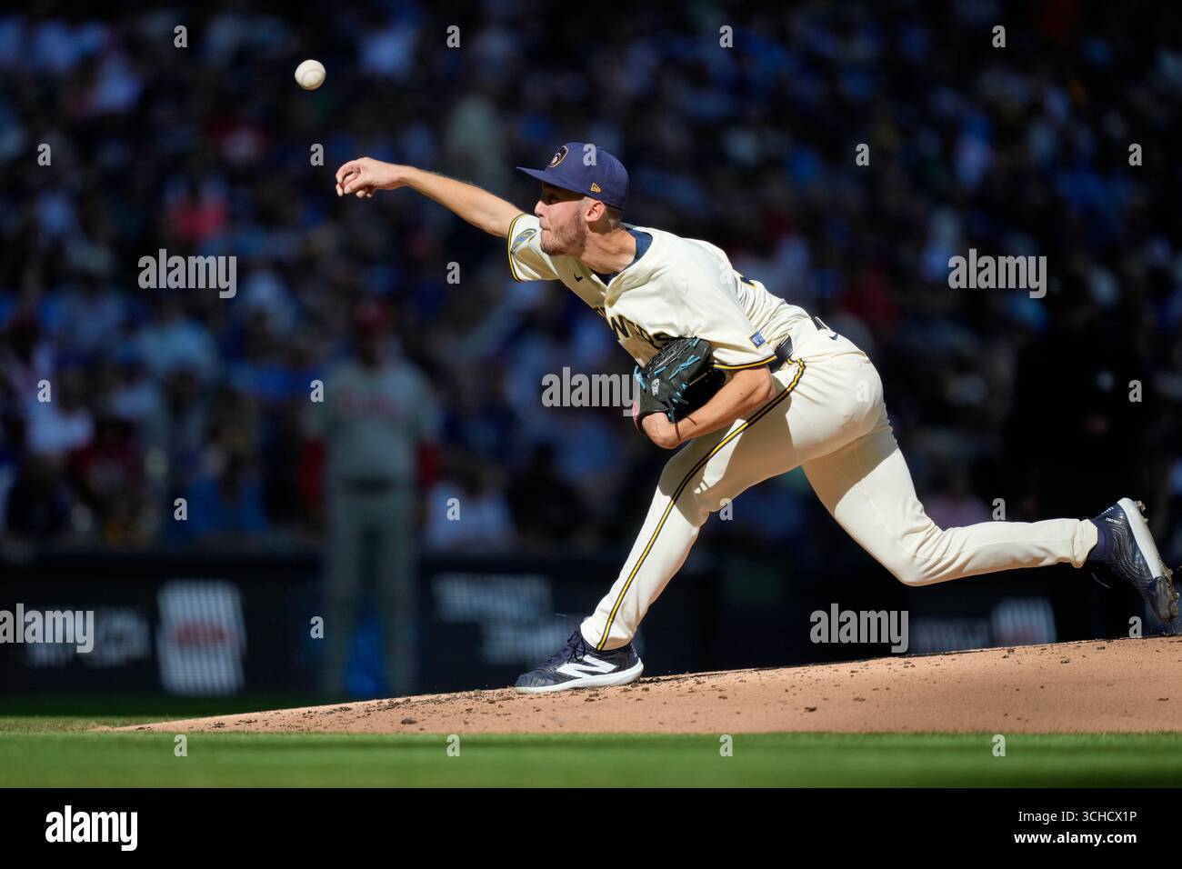 Milwaukee Brewers pitcher Jacob Misiorowski throws during the third ...