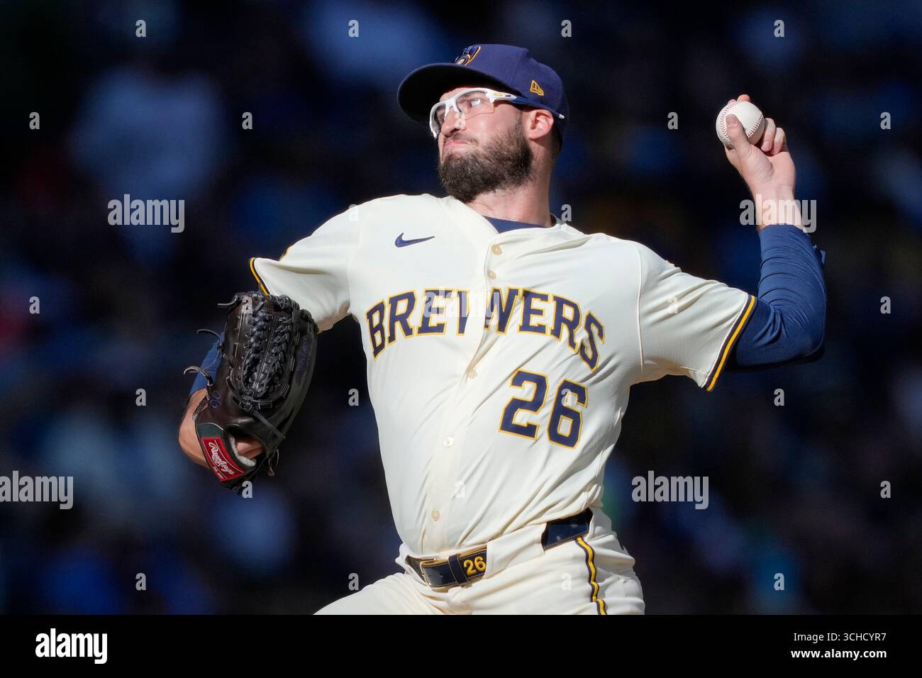 Milwaukee Brewers pitcher Aaron Ashby throws during the fifth inning of ...