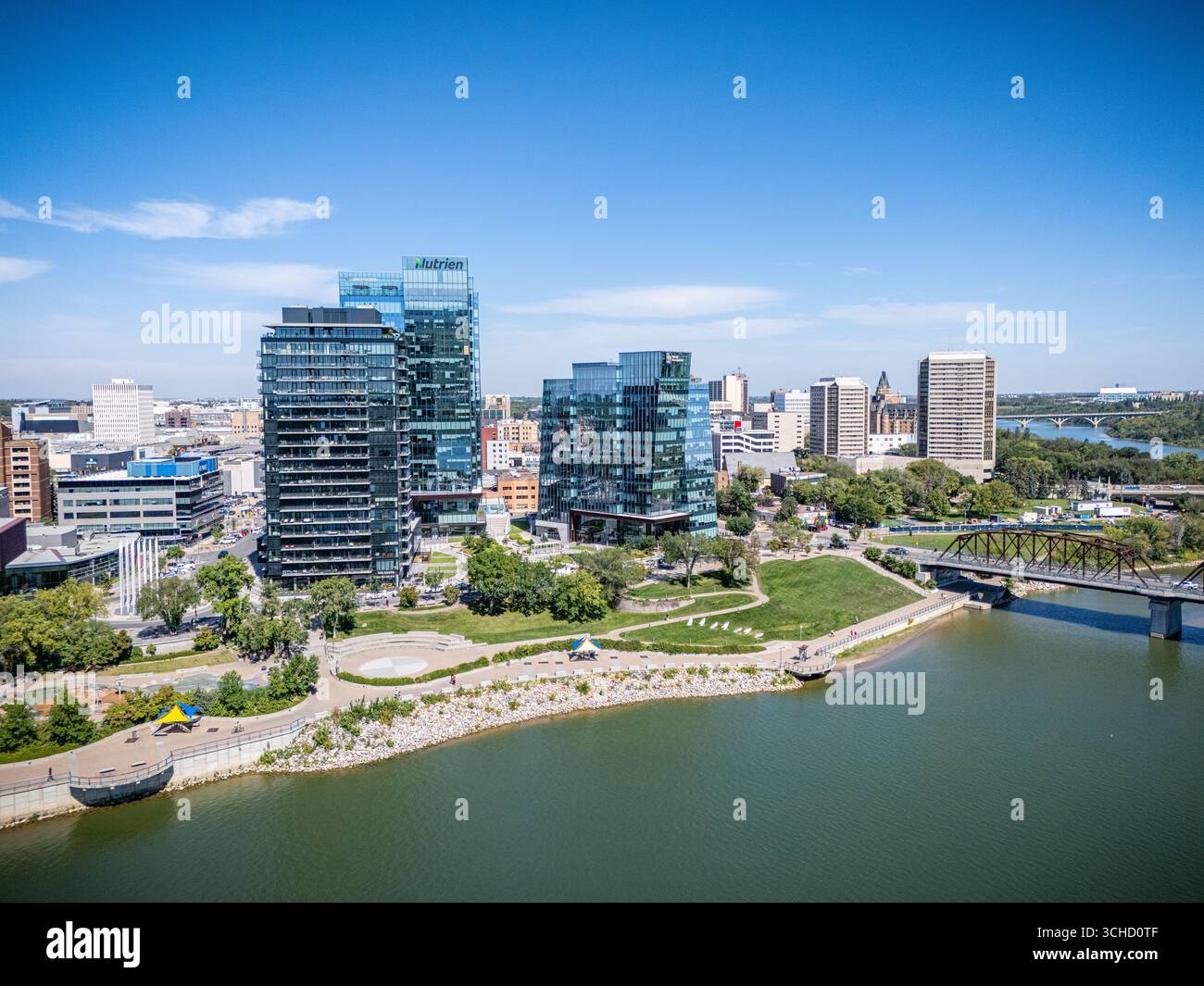 Aerial view of downtown Saskatoon, Saskatchewan, showing the city ...