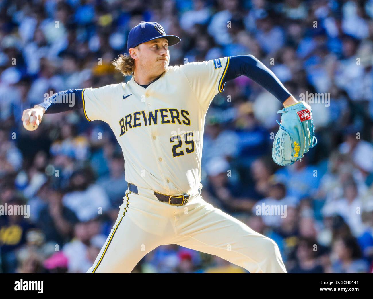 Milwaukee Brewers relief pitcher Nick Mears throws in the sixth inning ...