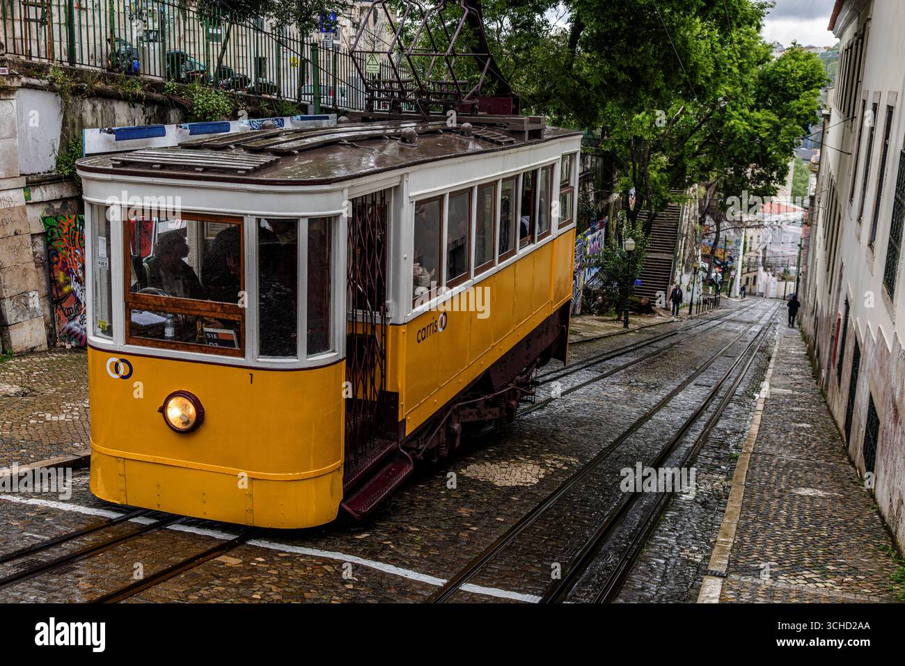 Elevador da Gloria, funicular railway line in Lisbon, Portugal Stock ...