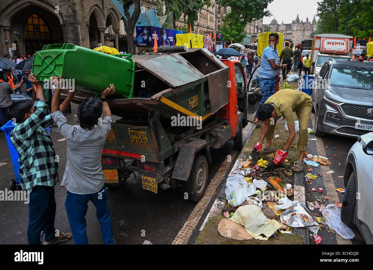MUMBAI, INDIA - SEPTEMBER 1: BMC Workers cleaning the road near Azad ...