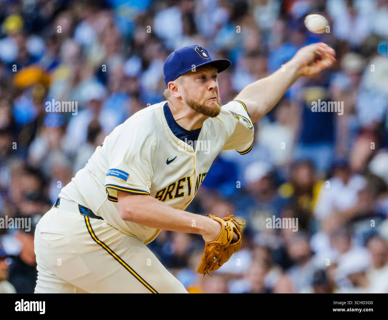 Milwaukee Brewers relief pitcher Jared Koenig throws in the seventh ...