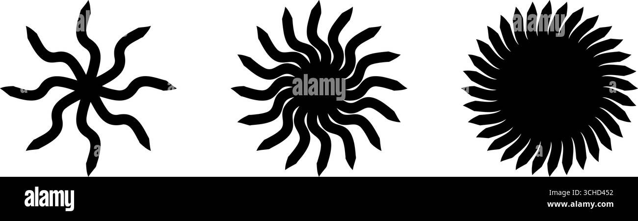 Spinner sun symbols. Round swirl icons. Fan, propeller, shuriken or ...