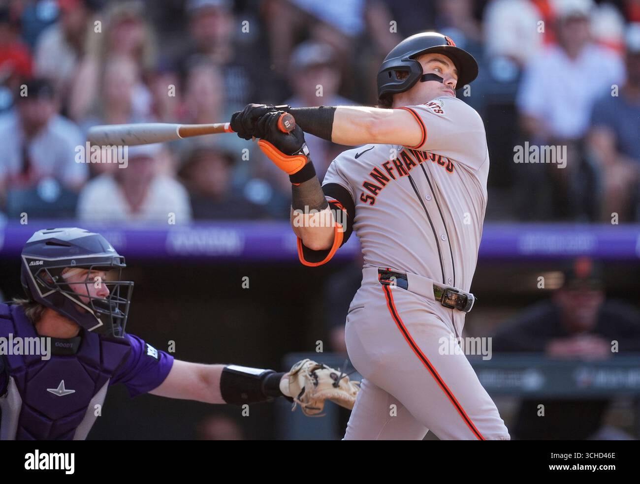 San Francisco Giants' Drew Gilbert singles off Colorado Rockies relief ...