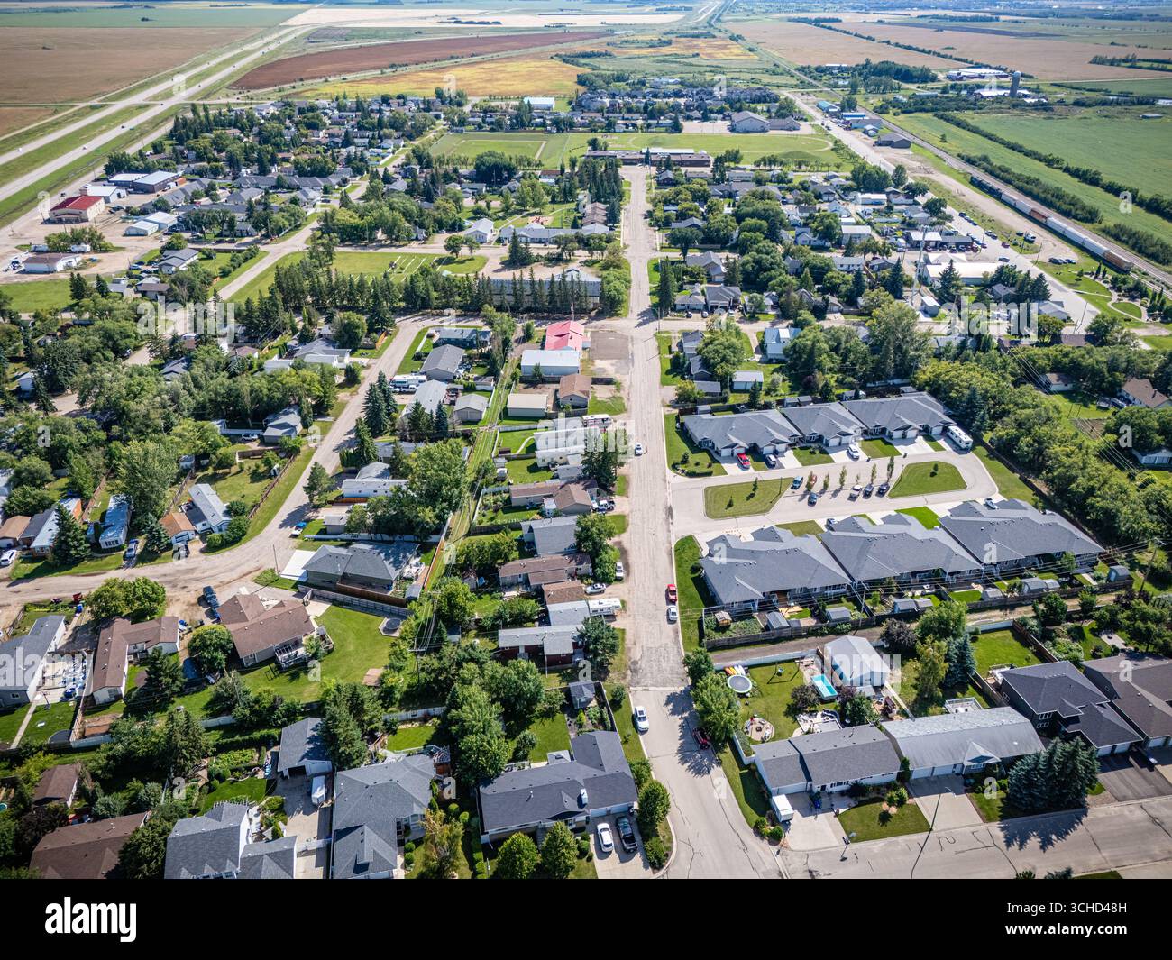 High-resolution aerial of the Town of Osler, located north of Saskatoon ...