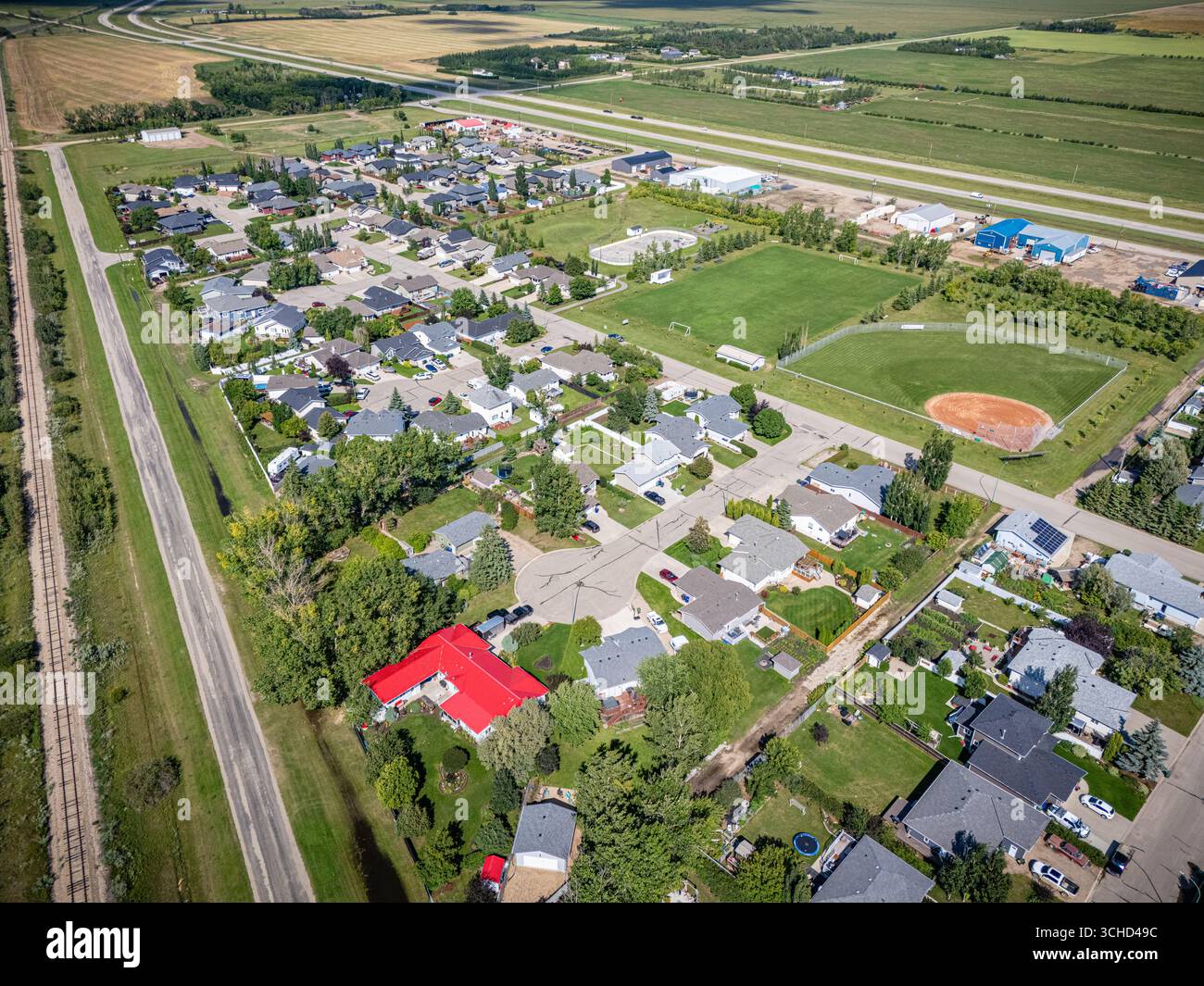 High-resolution aerial of the Town of Osler, located north of Saskatoon ...