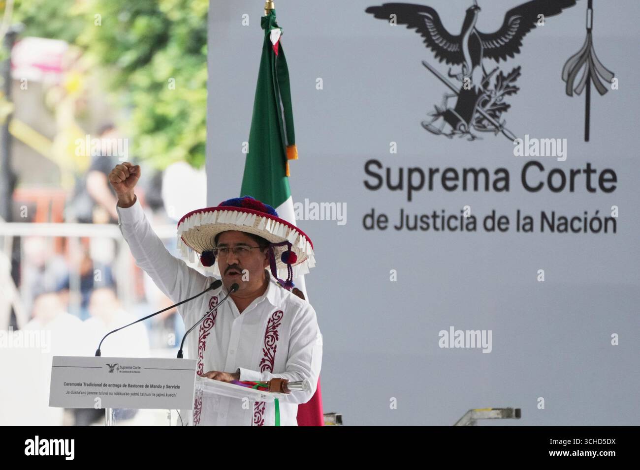 Mexico's new Supreme Court President Hugo Aguilar speaks at a ceremony ...