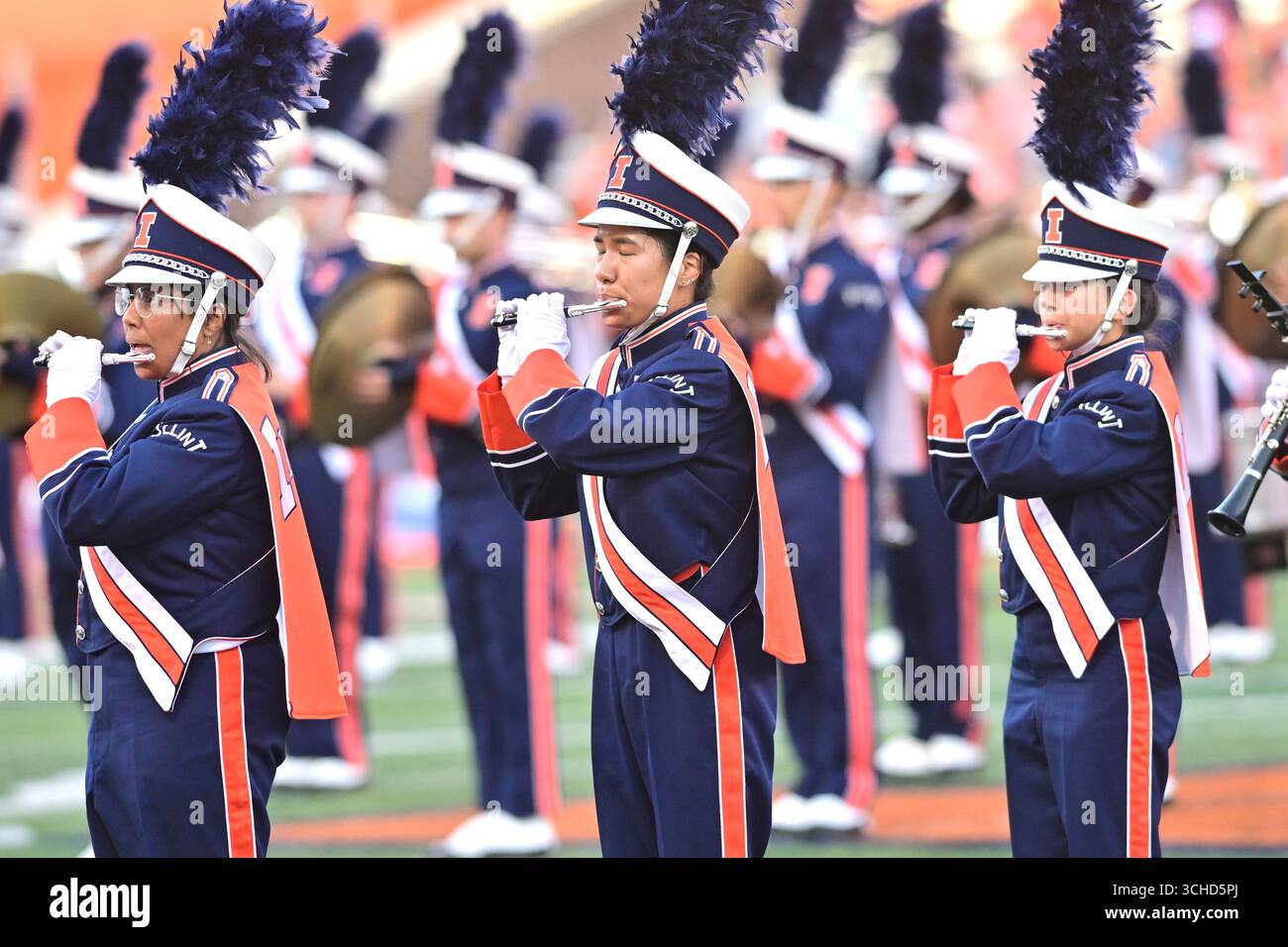 CHAMPAIGN, IL - AUGUST 29: Members of the Illini Marching Band perform ...