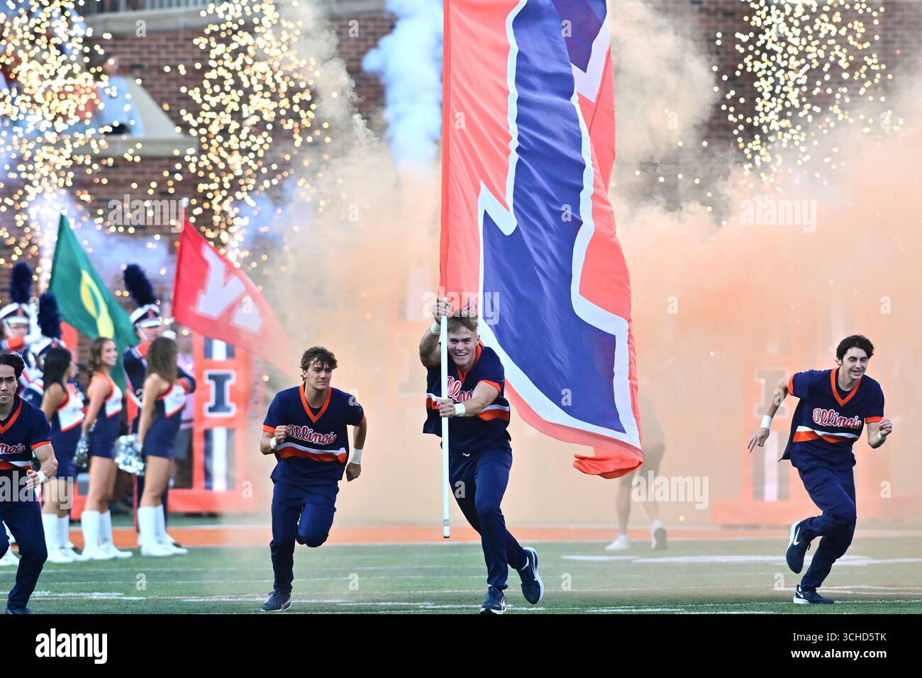 CHAMPAIGN, IL - AUGUST 29: Members of the Illini Cheer Squad lead the ...