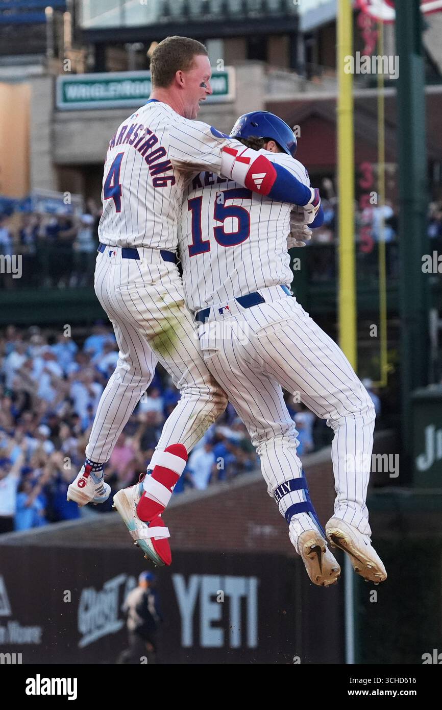 Chicago Cubs' Carson Kelly, right, celebrates with Pete Crow-Armstrong ...