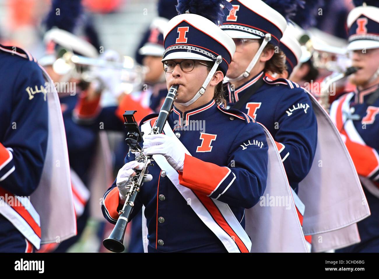 CHAMPAIGN, IL - AUGUST 29: Members of the Illini Marching Band perform ...