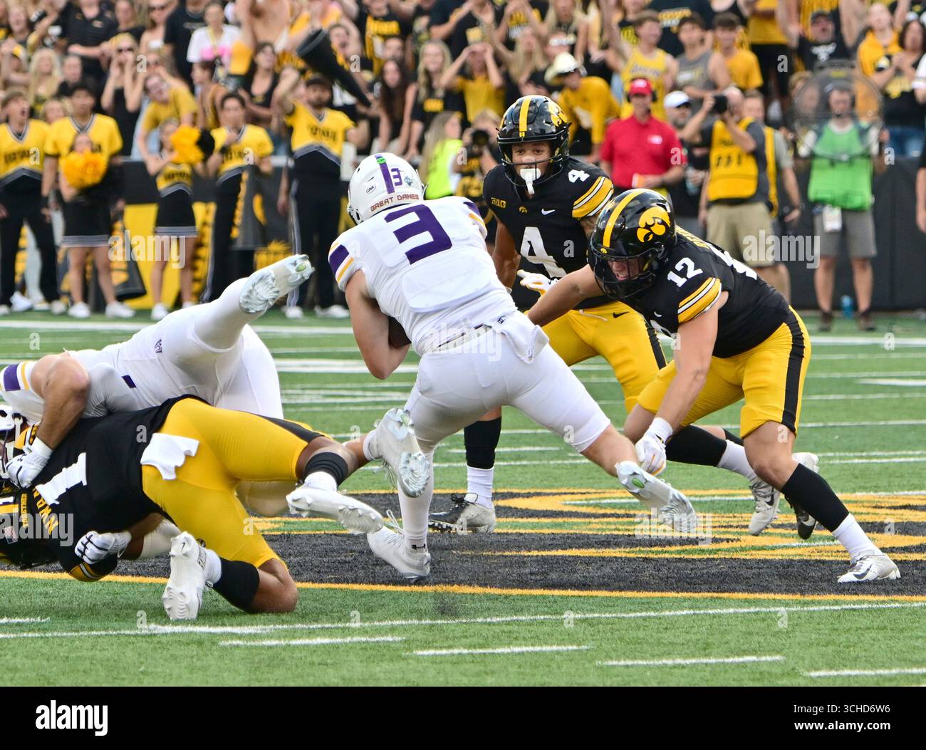 IOWA CITY, IA - AUGUST 30: Iowa free safety Koen Entringer (4) and Iowa ...