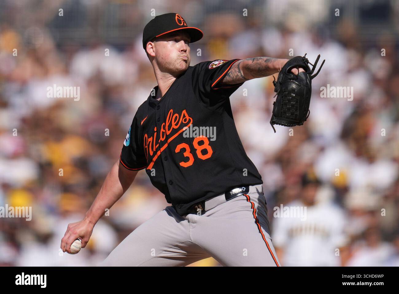 Baltimore Orioles starting pitcher Kyle Bradish works against a San ...