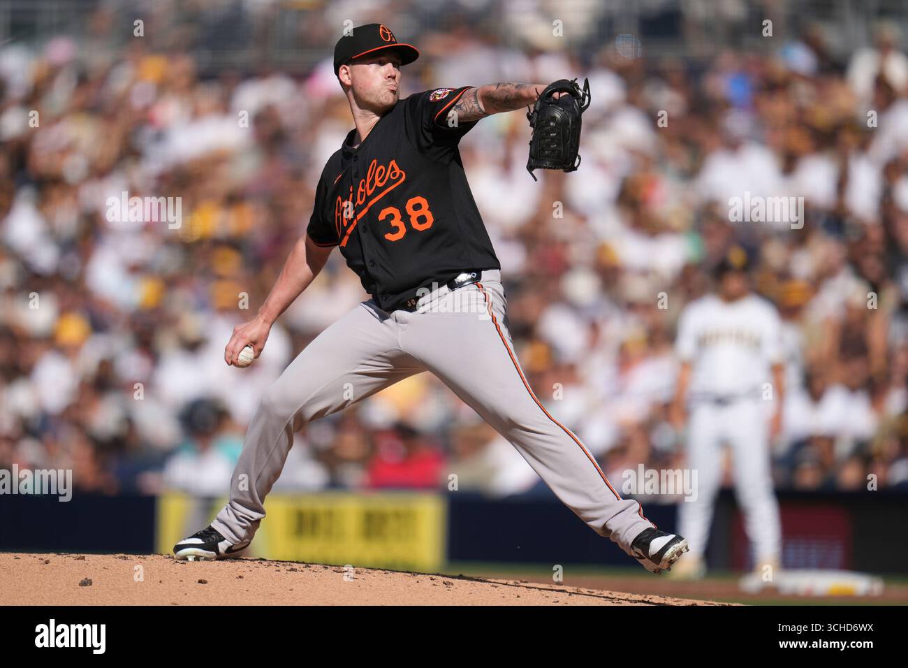 Baltimore Orioles starting pitcher Kyle Bradish works against a San ...