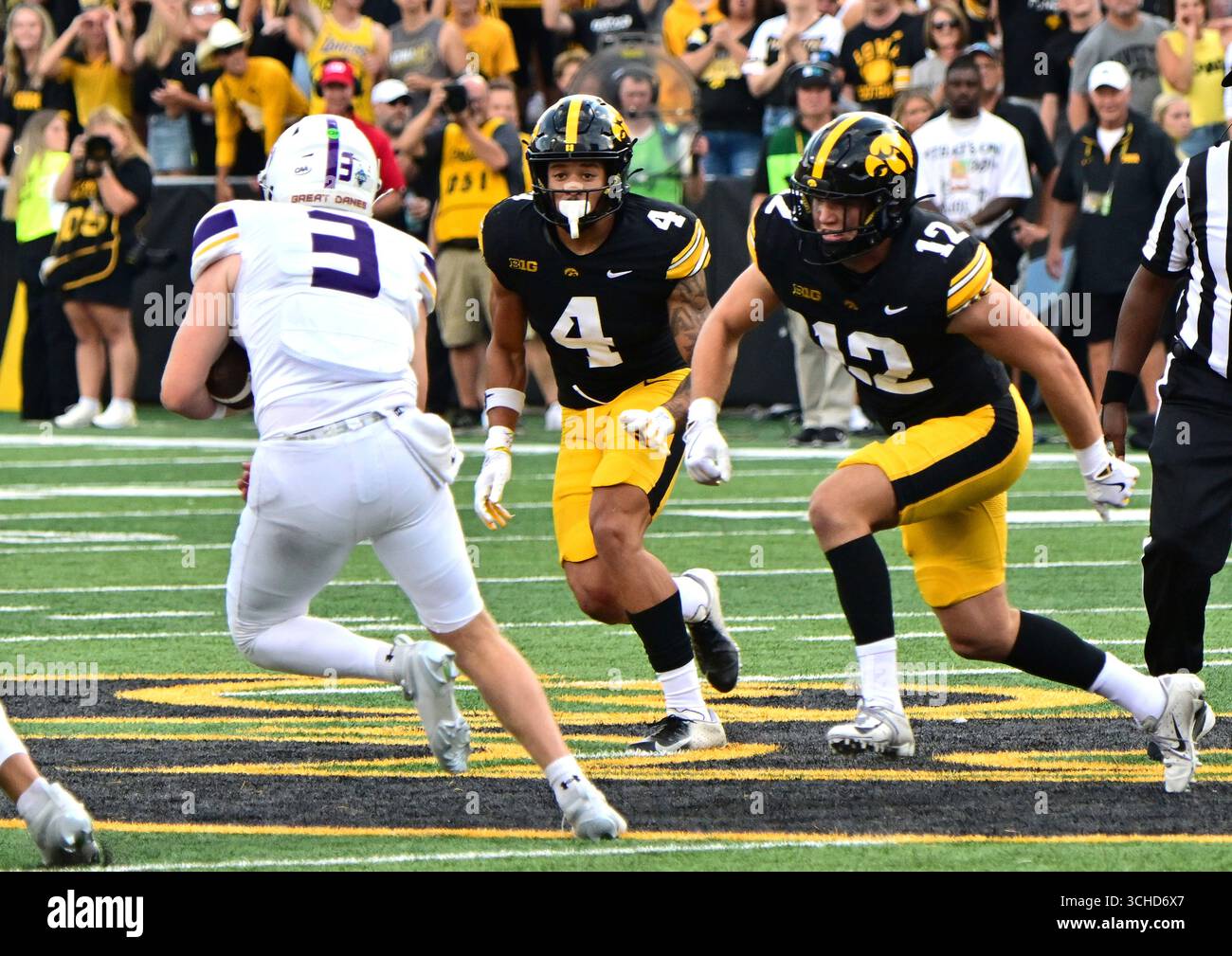 IOWA CITY, IA - AUGUST 30: Iowa free safety Koen Entringer (4) and Iowa ...