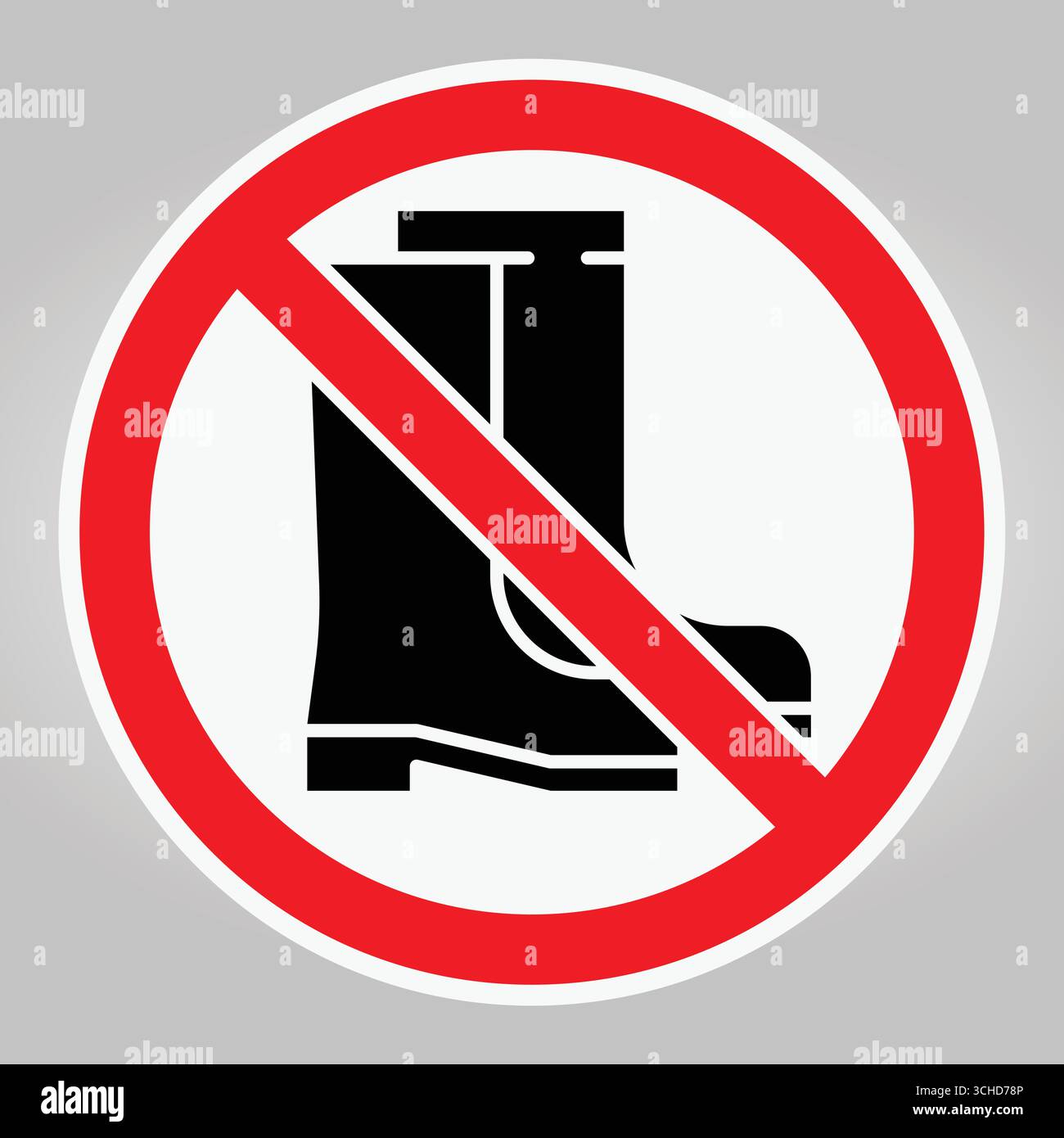This illustration features a prohibition symbol depicting rubber boots ...