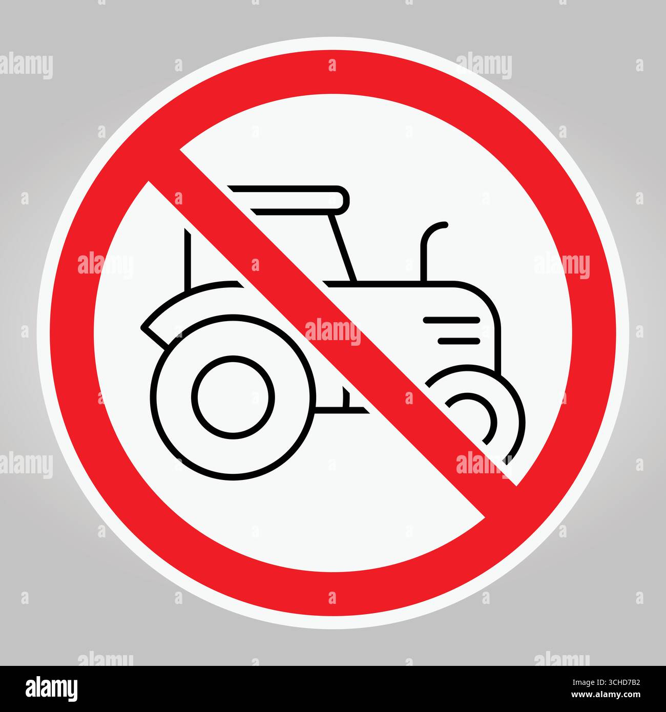 A clear no tractor prohibition sign features a tractor symbol within a ...