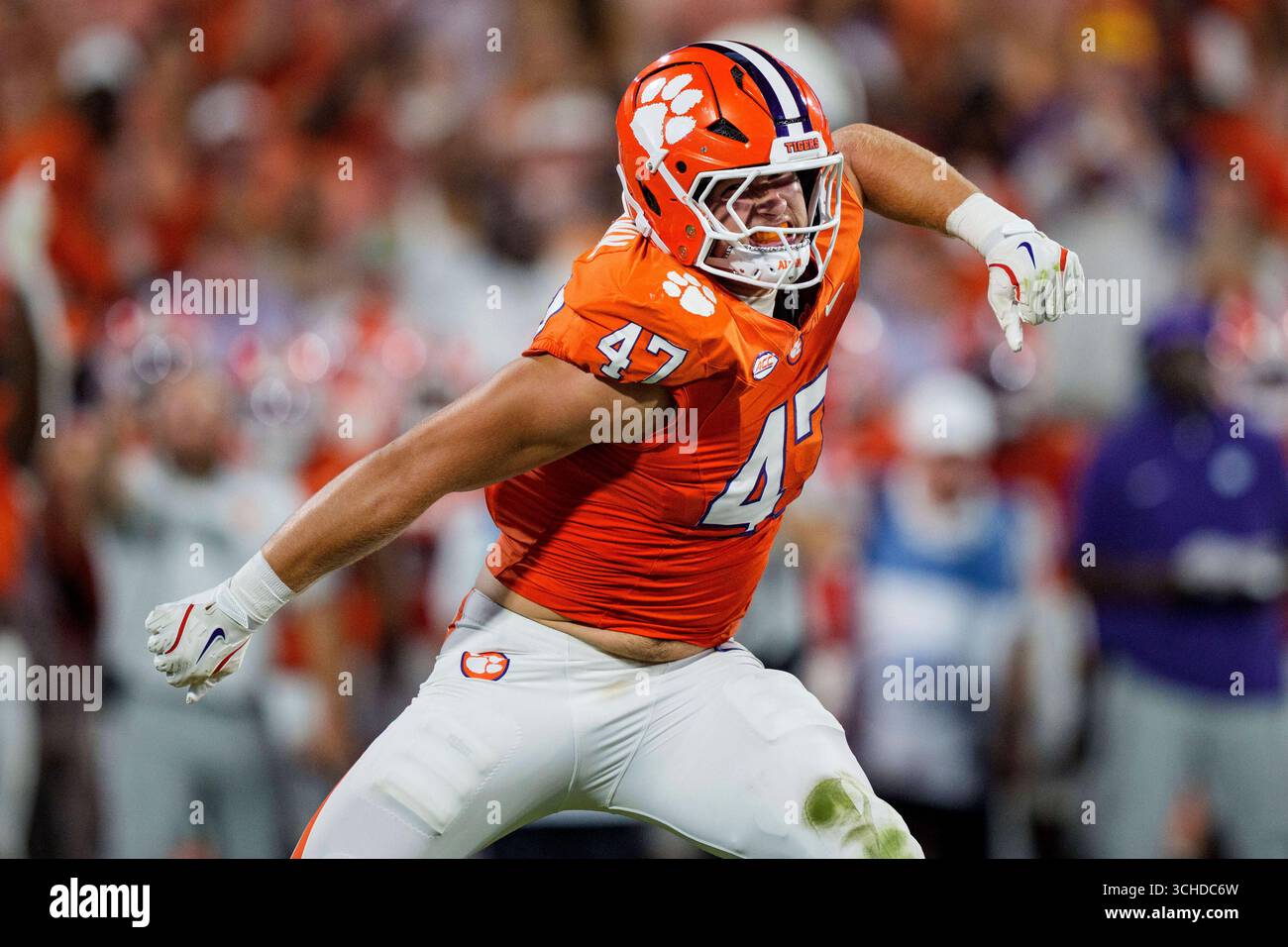 Clemson linebacker Sammy Brown (47) reacts during an NCAA college ...
