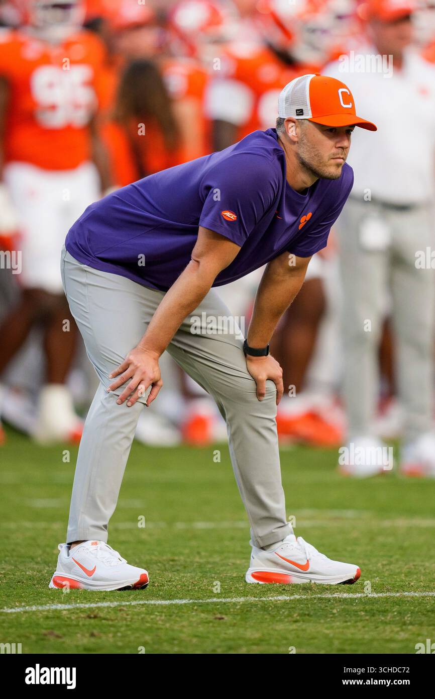 Clemson offensive coordinator Garrett Riley looks on before an NCAA ...