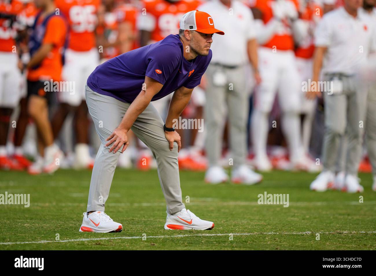 Clemson offensive coordinator Garrett Riley looks on before an NCAA ...