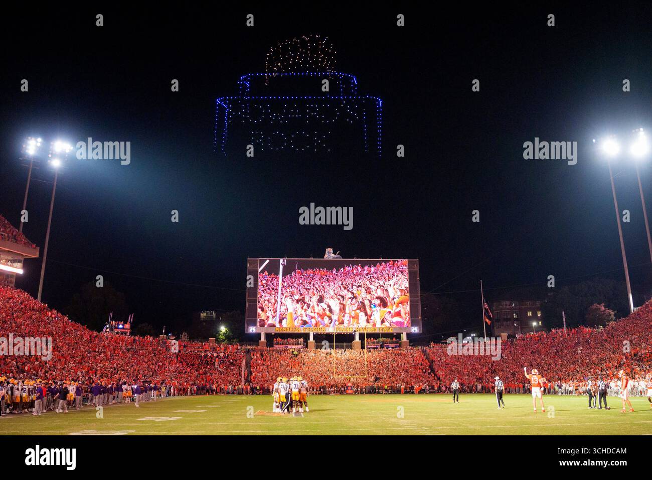 Drones light up the sky at the start of the fourth quarter during an ...
