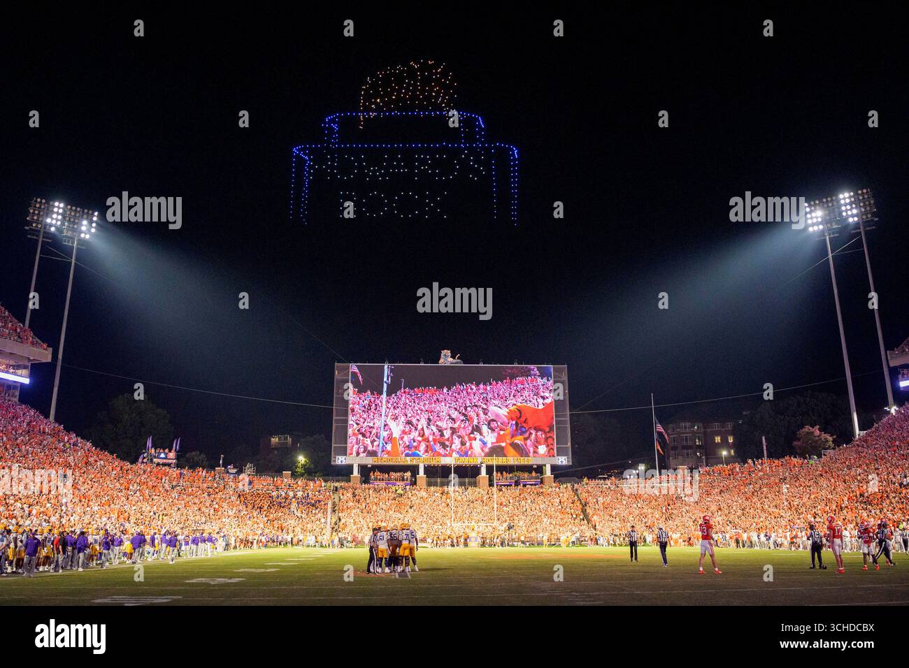 Drones light up the sky at the start of the fourth quarter during an ...