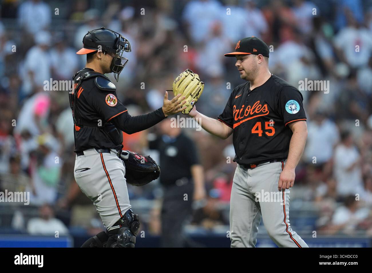 Baltimore Orioles relief pitcher Keegan Akin (45) celebrates with ...