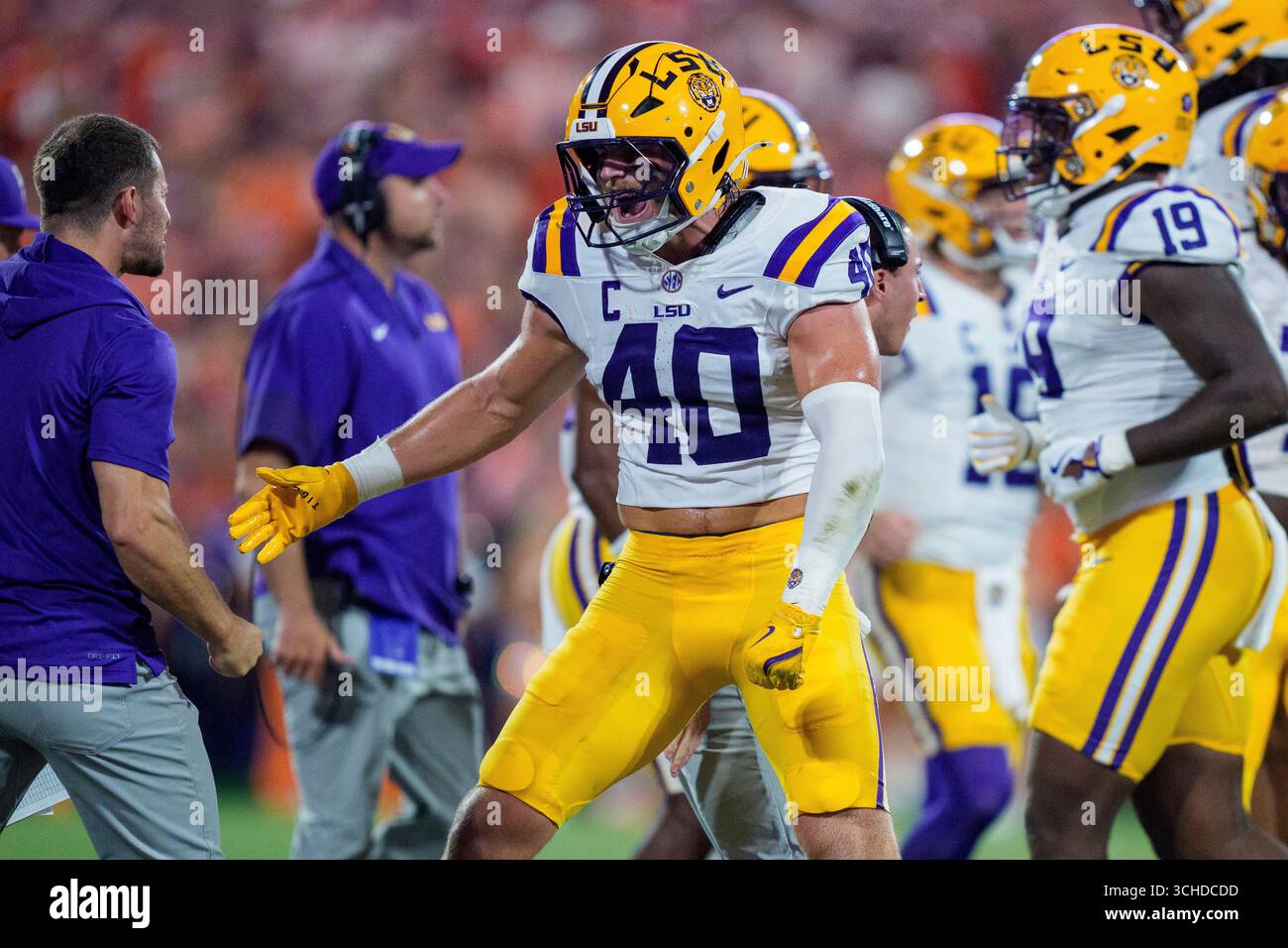 LSU linebacker Whit Weeks (40) reacts during an NCAA college football ...