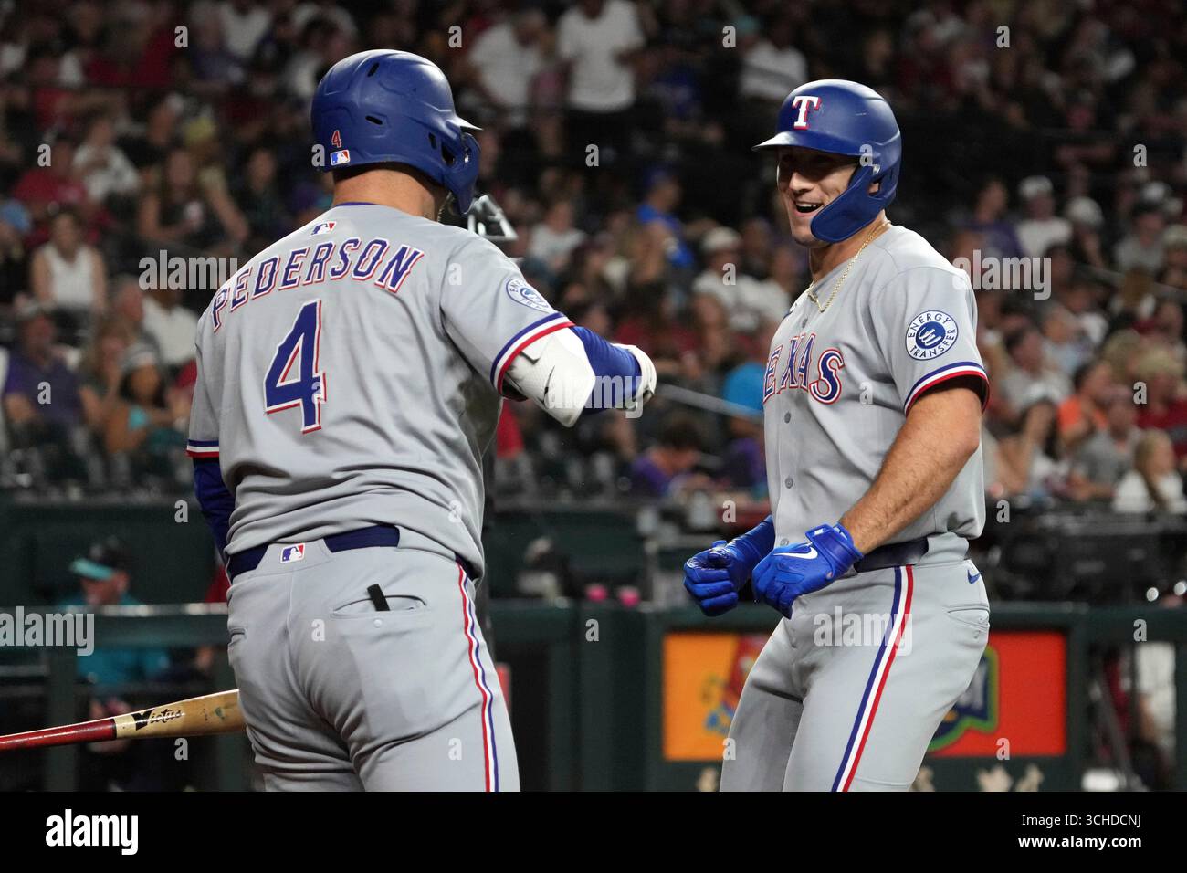 Texas Rangers' Wyatt Langford, right, celebrates with Joc Pederson (4 ...