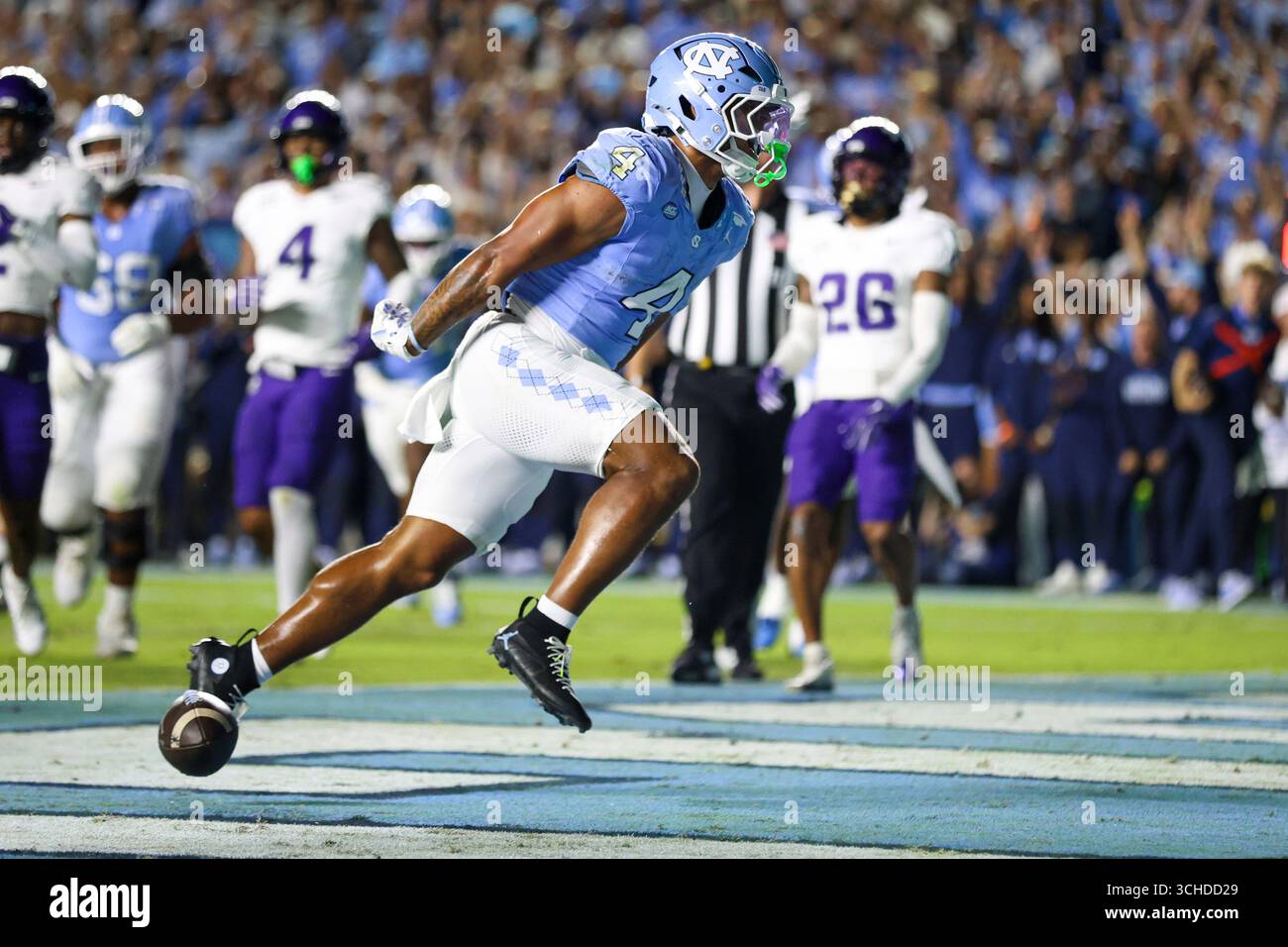 CHAPEL HILL, NC - SEPTEMBER 01: Running Back Caleb Hood #4 of the North ...