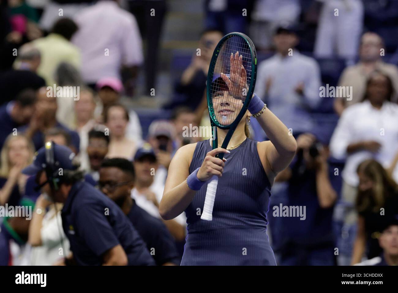 Amanda Anisimova, of the United States, reacts after defeating Beatriz ...