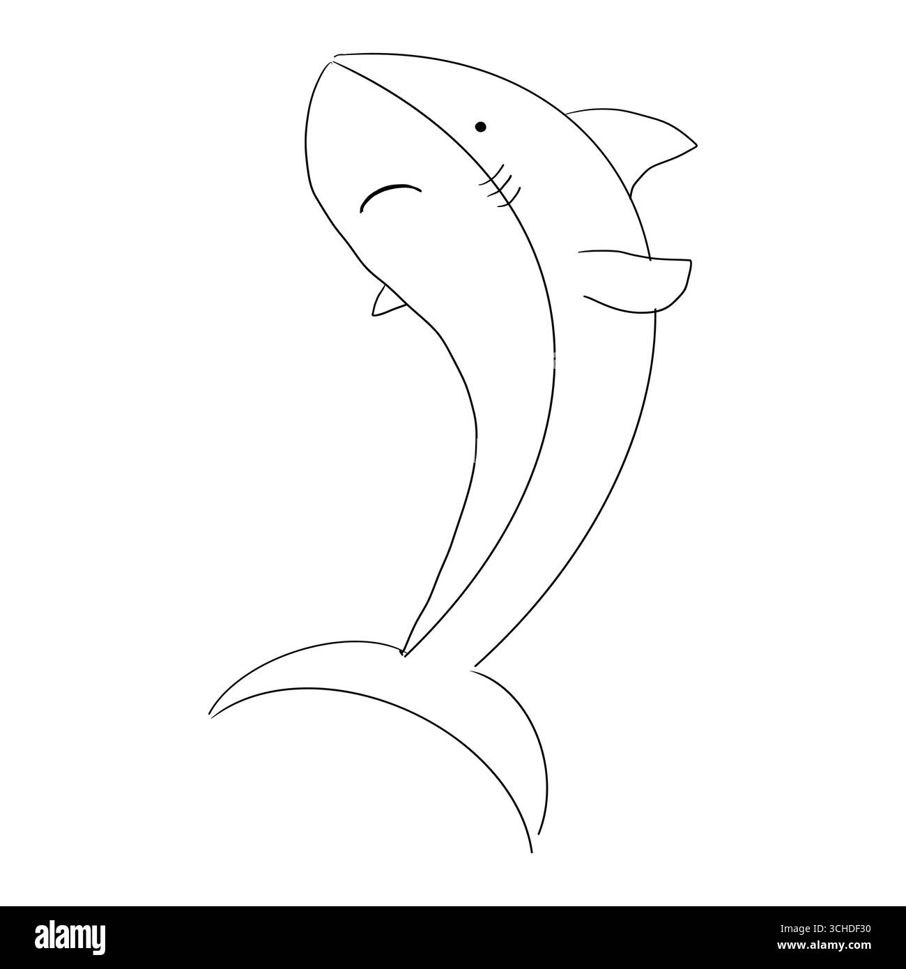 Cute shark line doodle comic character. Pencil hand drawn. Shark with ...
