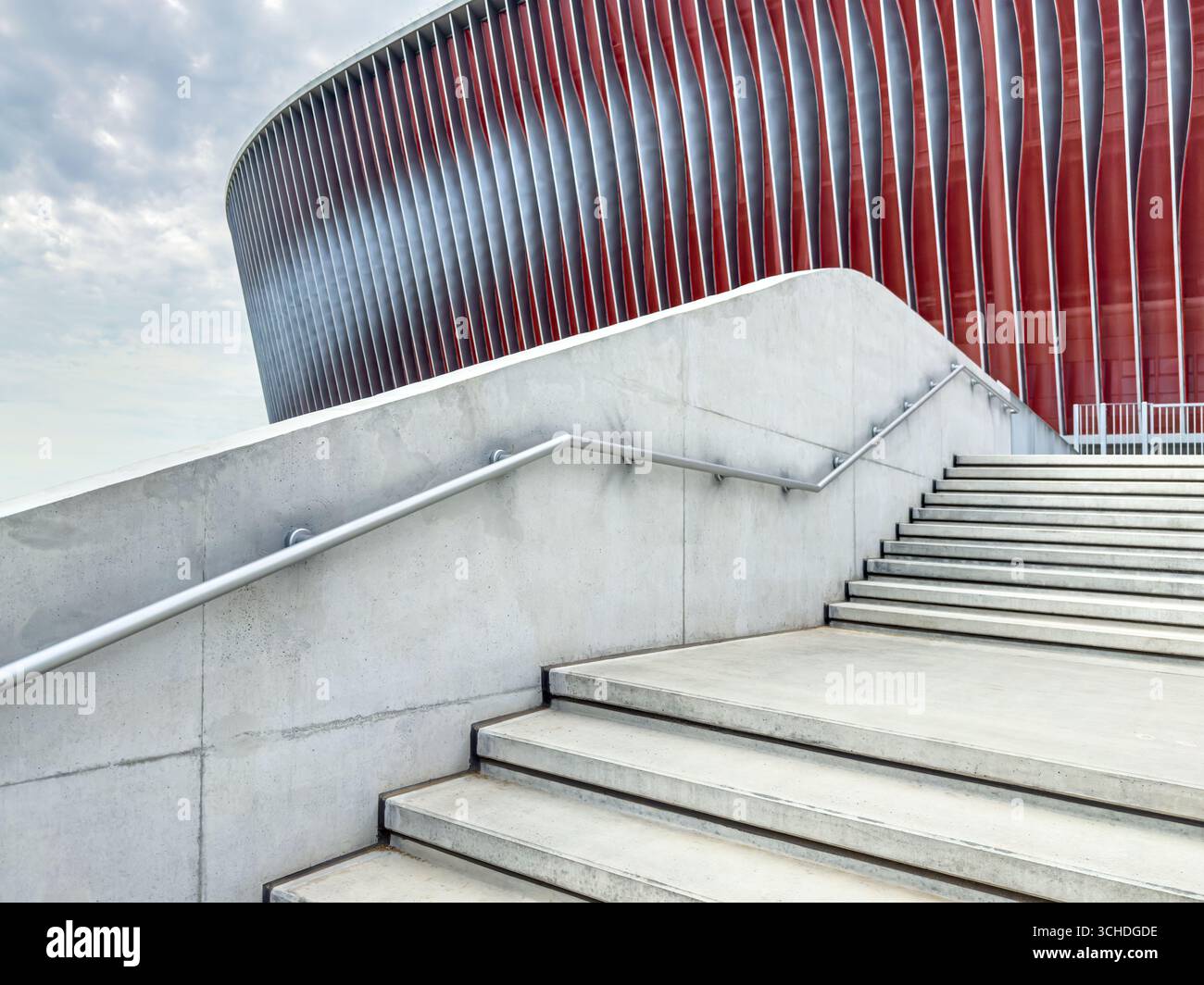 concrete stairway at sports facility. exterior view of a stadium exit ...