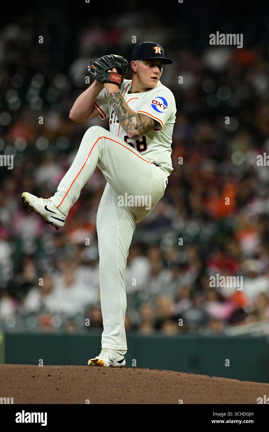 Houston Astros pitcher Hunter Brown (58) winds up to throw in the first ...
