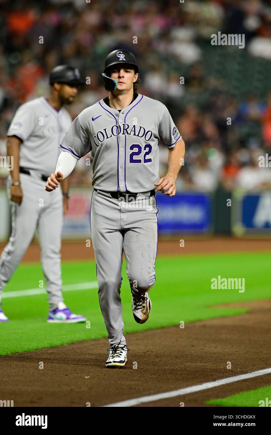 Colorado Rockies outfielder Mickey Moniak (22) scores in the third ...