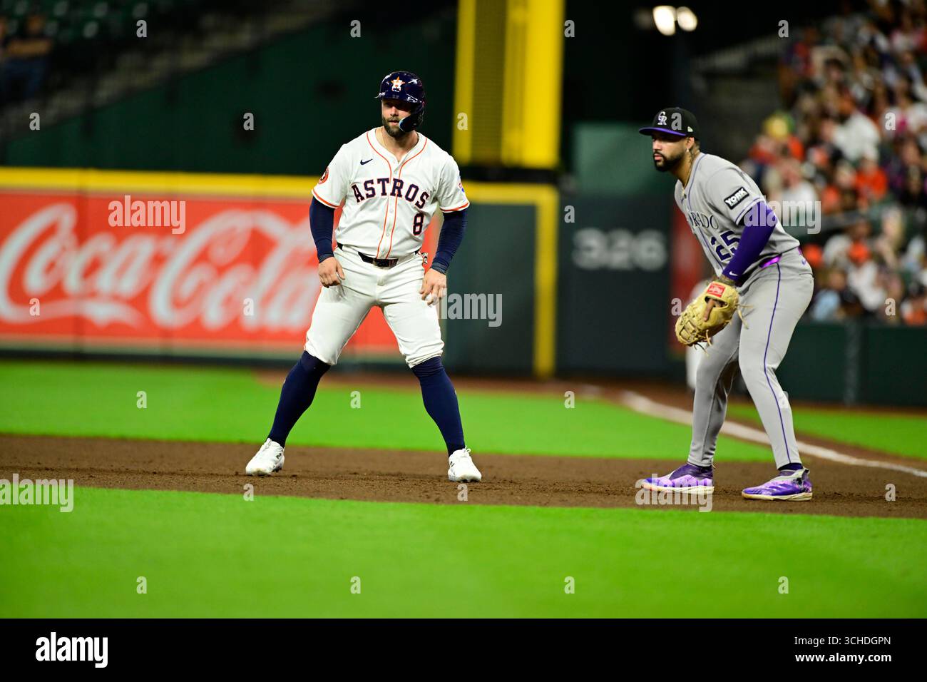 Houston Astros first base Christian Walker (8) takes a lead off first ...