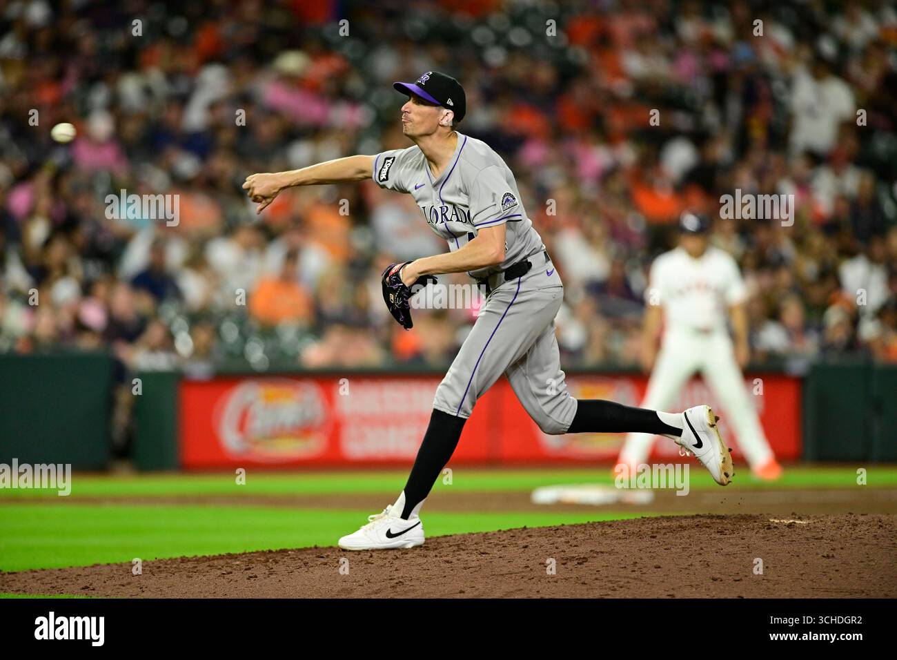 Colorado Rockies pitcher Jimmy Herget (44) pitches in relief in the ...