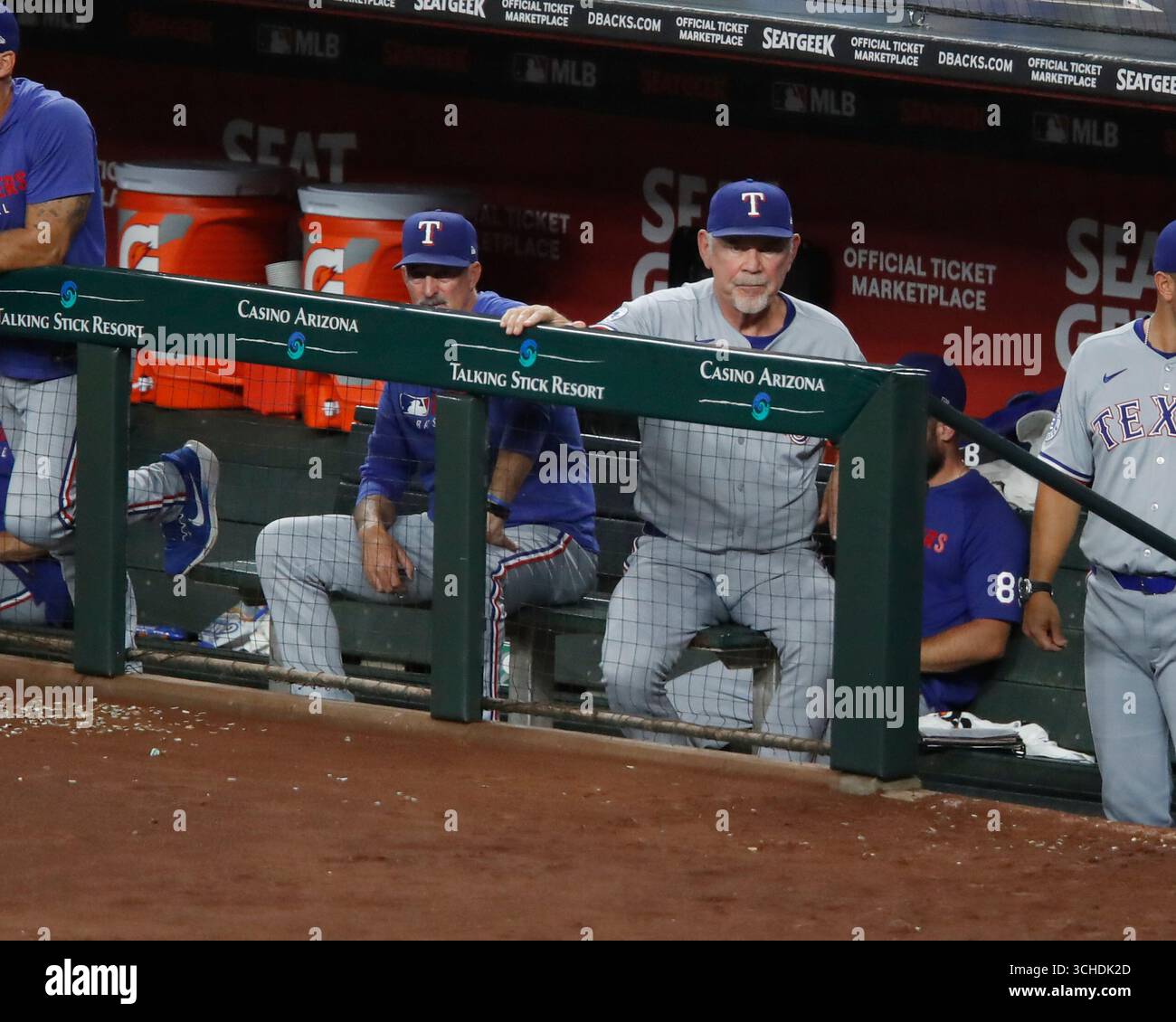 September 1, 2025: Texas Rangers manager Bruce Bochy lookgs from the ...
