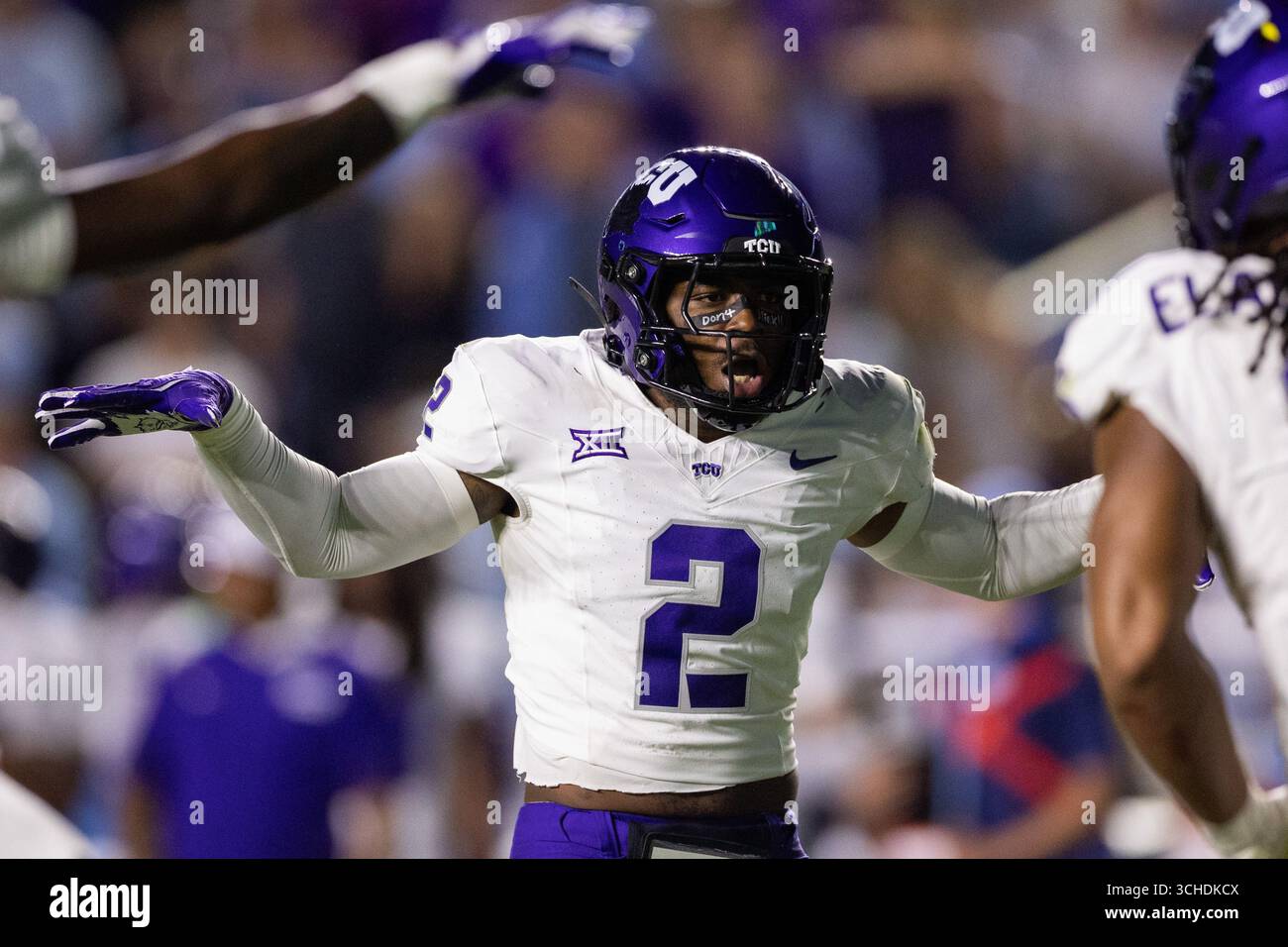 September 1, 2025: TCU Horned Frogs safety Jamel Johnson (2) celebrates ...